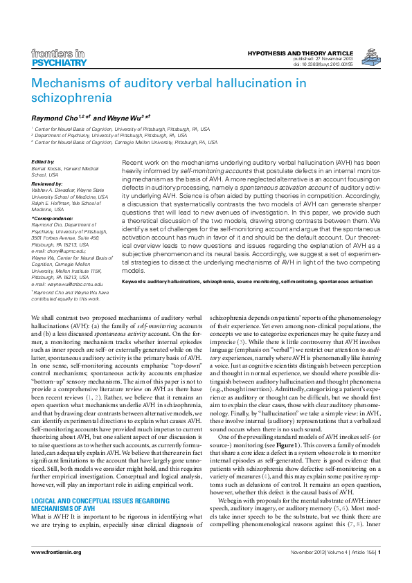 (PDF) Mechanisms of auditory verbal hallucination in schizophrenia