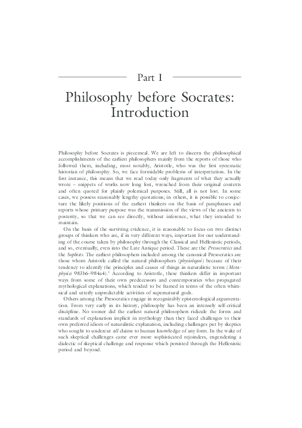 (PDF) Part I Philosophy before Socrates