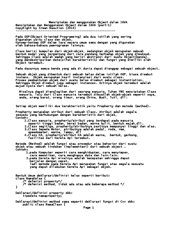(PDF) Menciptakan & Menggunakan Object dalam JAVA (part-1)