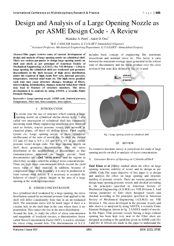 (PDF) Design and Analysis of a Large Opening Nozzle as per ASME Design ...