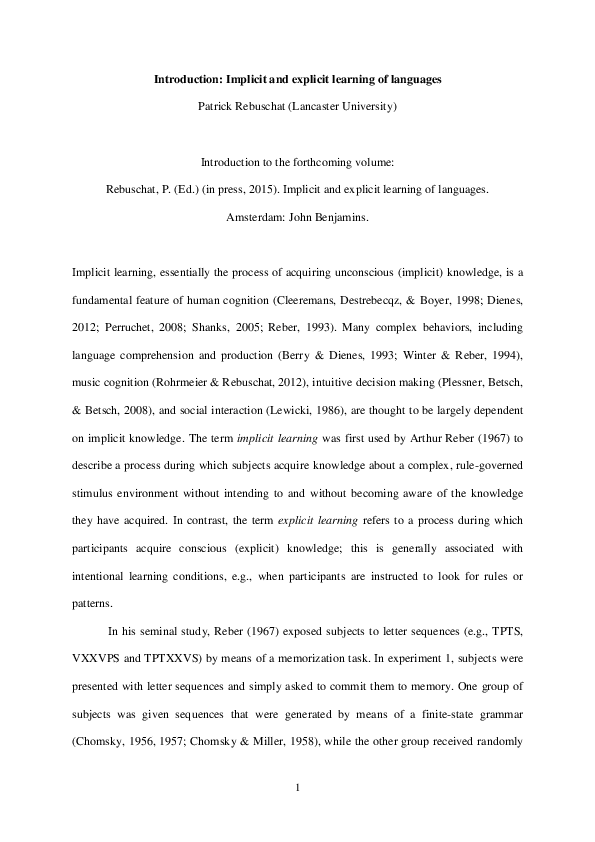 (PDF) Implicit and Explicit Learning of Languages