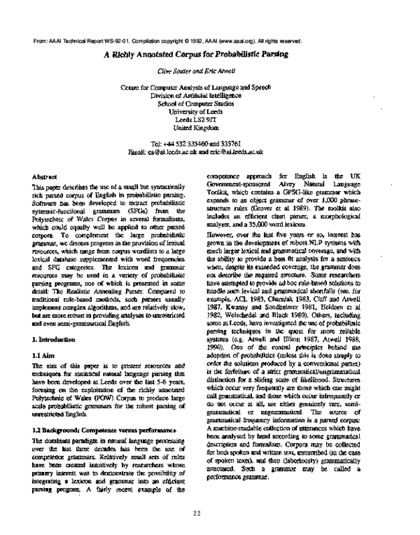 (PDF) A Richly Annotated Corpus for Probabilistic Parsing