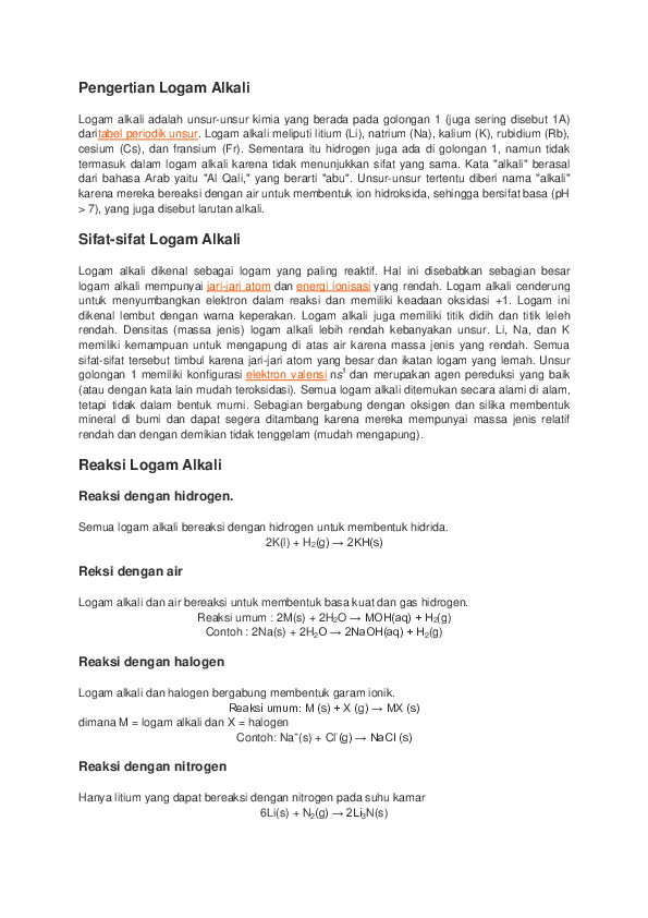 (DOC) Pengertian Logam Alkali (DOC) Pengertian Logam Alkali