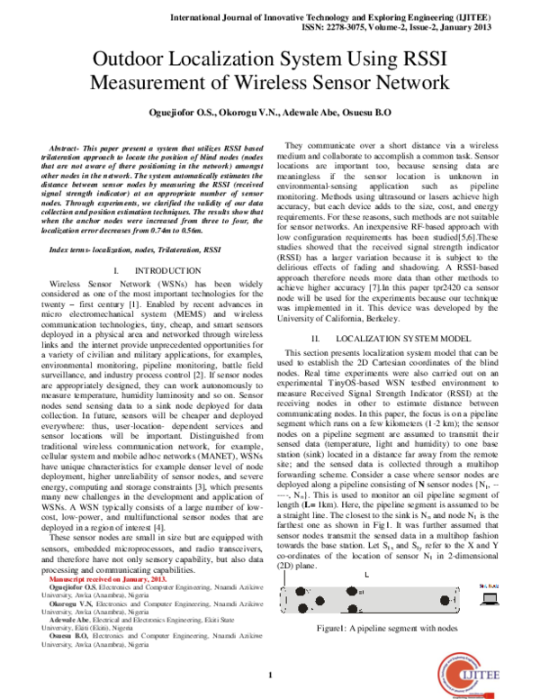 Outdoor Localization System Using Rssi Measurement Of Wireless Sensor Network