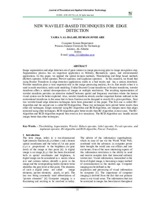 (PDF) NEW WAVELET-BASED TECHNIQUES FOR EDGE DETECTION