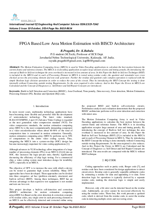(PDF) FPGA Based Low Area Motion Estimation with BISCD Architecture