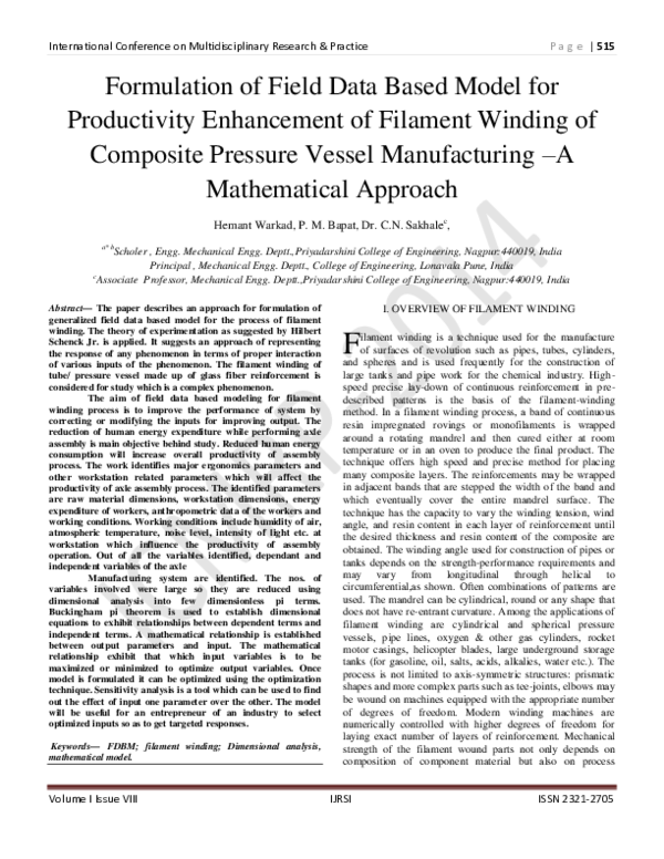 (PDF) Formulation of Field Data Based Model for Productivity Enhancement of Filament Winding of ...