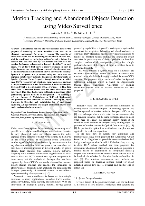 (PDF) Motion Tracking and Abandoned Objects Detection using Video ...