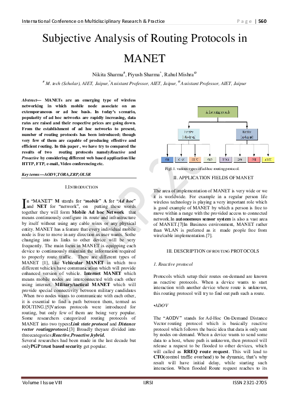 (PDF) Subjective Analysis of Routing Protocols in MANET