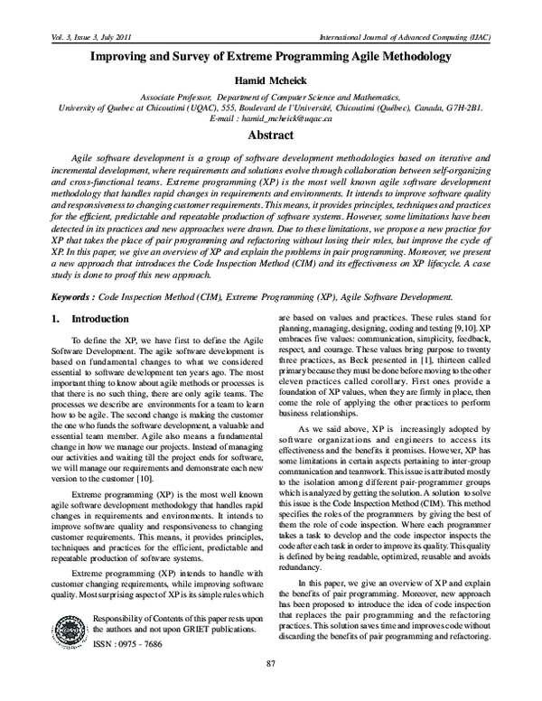 (PDF) Improving and Survey of Extreme Programming Agile Methodology