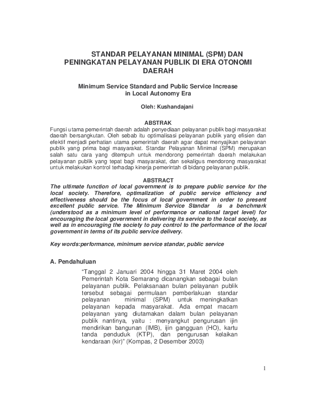 (PDF) STANDAR PELAYANAN MINIMAL (SPM) DAN PENINGKATAN PELAYANAN PUBLIK DI ERA OTONOMI DAERAH ...