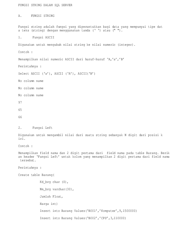 FUNGSI STRING DALAM SQL SERVER