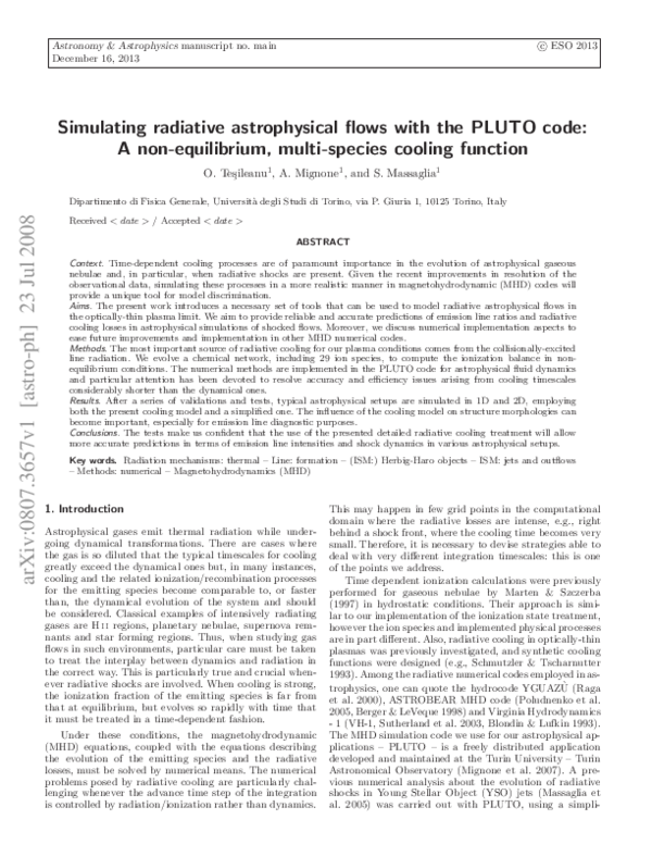 (PDF) Simulating radiative astrophysical flows with the PLUTO code: a ...