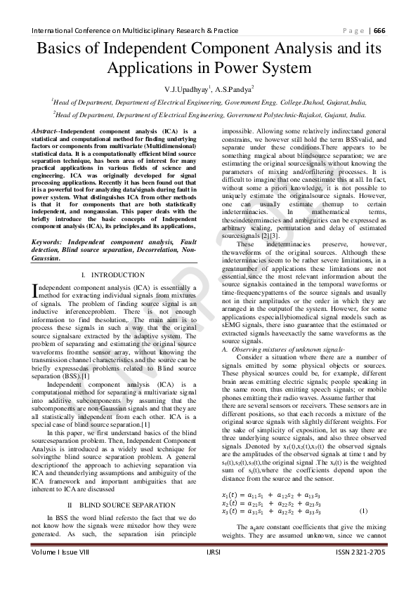 (PDF) Basics of Independent Component Analysis and its Applications in Power System