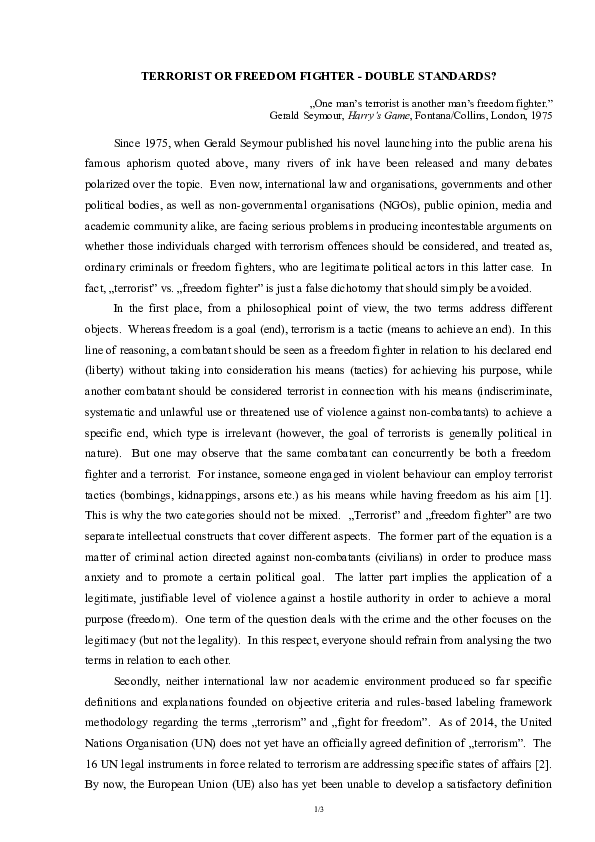 (DOC) Terrorist or freedom fighter - double standard?