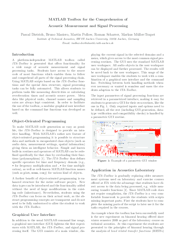 Pdf Matlab Toolbox For The Comprehension Of Acoustic Measurement And Signal Processing
