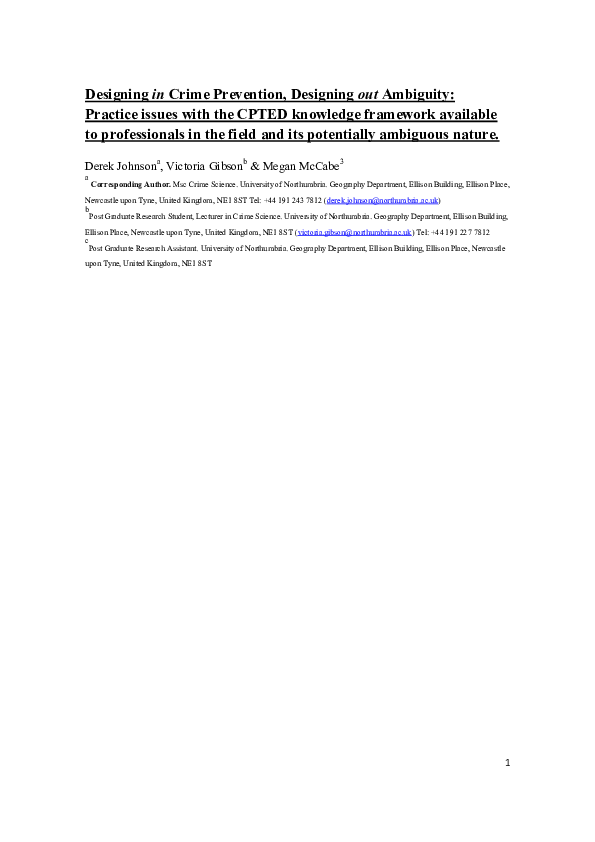 (PDF) Designing in Crime Prevention, Designing out Ambiguity: Practice ...