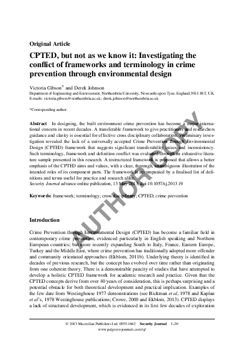(PDF) CPTED, but not as we know it: Investigating the conflict of ...