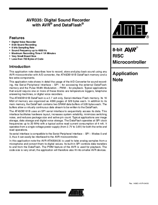 (PDF) AVR335: Digital Sound Recorder with AVR® and DataFlash® Features