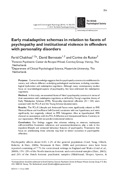 (PDF) Young’s early maladaptive schemas versus psychopathic traits in a non-clinical population ...