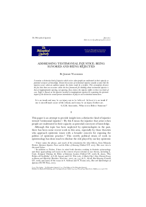 (PDF) Addressing testimonial Injustice