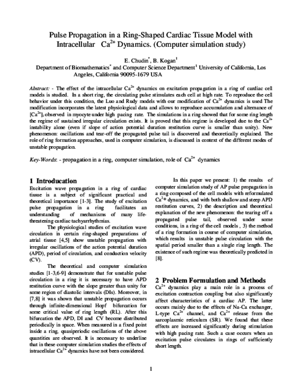 (PDF) Pulse Propagation in a Ring-Shaped Cardiac Tissue Model with Intracellular Ca 2+ Dynamics ...
