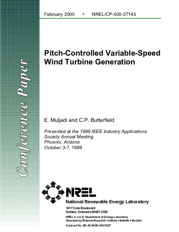 (PDF) Pitch-Controlled Variable-Speed Wind Turbine Generation National Renewable Energy Laboratory