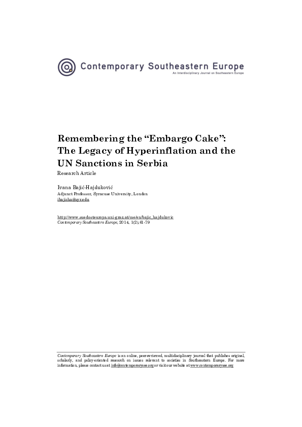 (PDF) Remembering the "Embargo Cake": The Legacy of Hyperinflation and ...