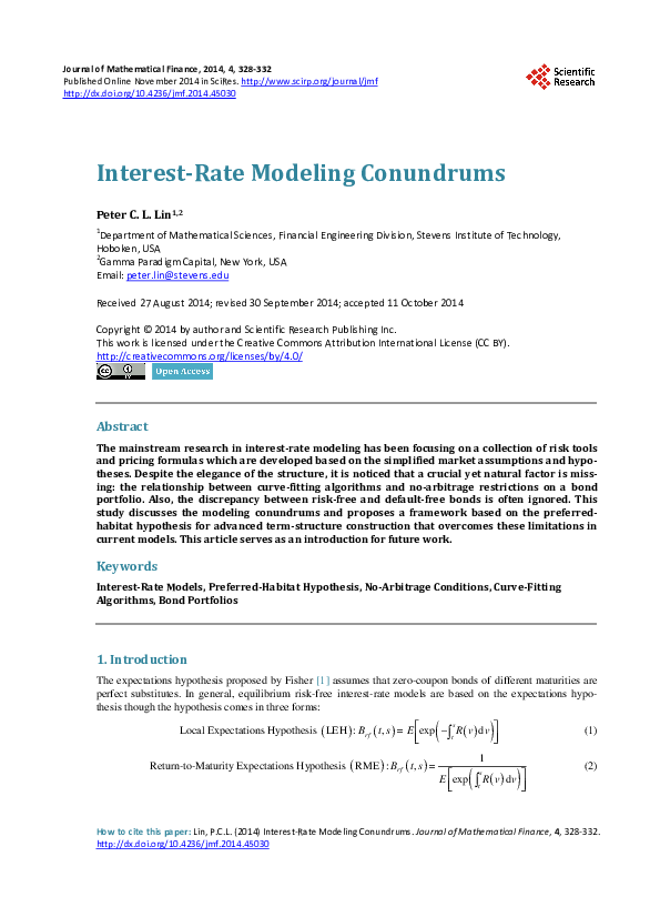 (PDF) Interest-Rate Modeling Conundrums