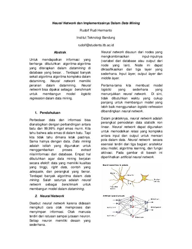 Pdf Neural Network Dan Implementasinya Dalam Data Mining