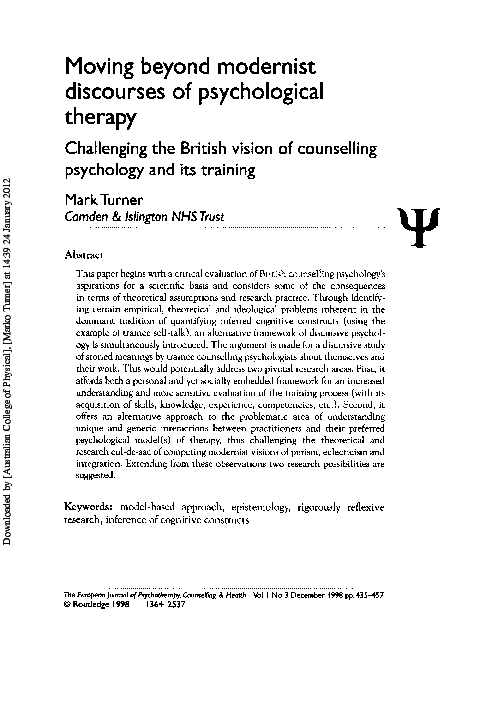 (PDF) Moving beyond modernist discourses of psychological therapy ...