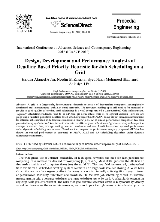 (PDF) Procedia Engineering Design, Development and Performance Analysis of Deadline Based ...