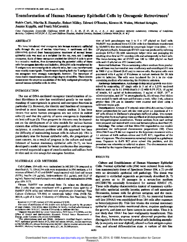 (PDF) Transformation of Human Mammary Epithelial Cells by Oncogenic ...