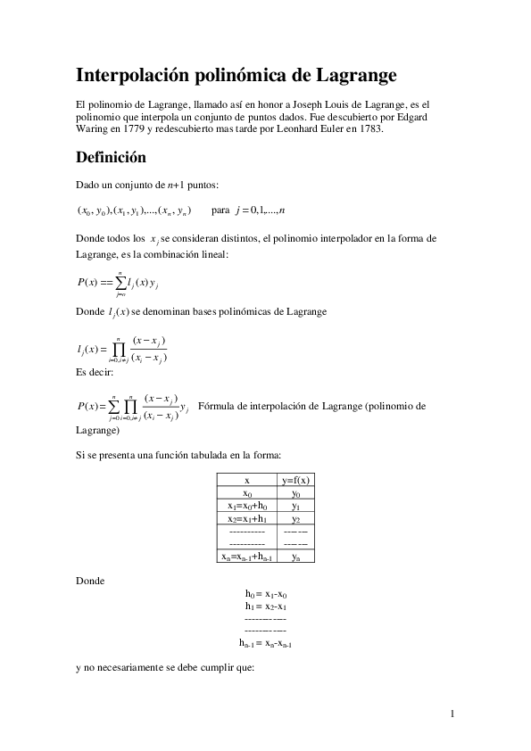 (PDF) Interpolación polinómica de Lagrange