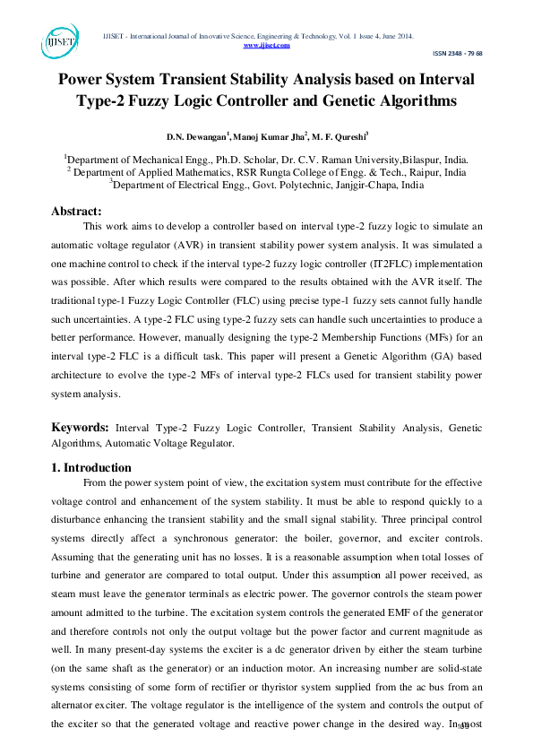 (PDF) Power System Transient Stability Analysis based on Interval Type-2 Fuzzy Logic Controller ...