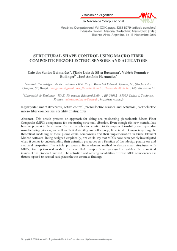 Structural Shape Control Using Macro Fiber Composite Piezoelectric Sensors And Actuators