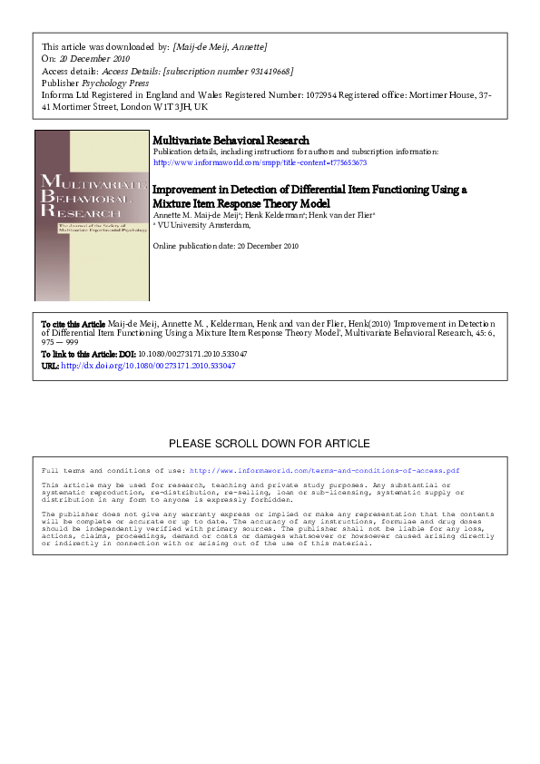 Improvement In Detection Of Differential Item Functioning Using A