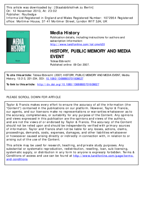 (PDF) History, Public Memory and Media Event
