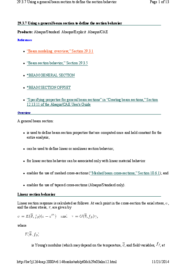 (PDF) 29.3.7 Using a general beam section to define the section behavior Products: Abaqus ...