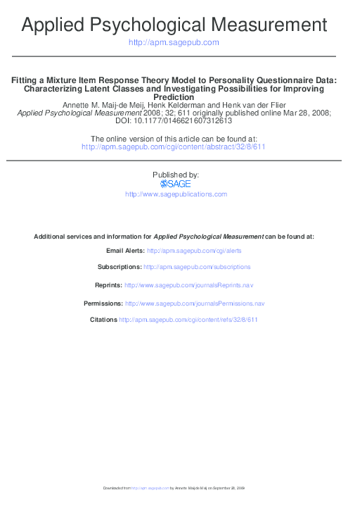 Fitting A Mixture Item Response Theory Model To Personality Questionnaire Data Characterizing