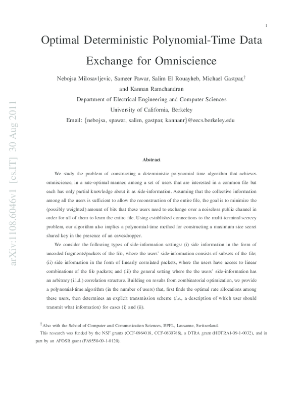 (PDF) Optimal Deterministic Polynomial-Time Data Exchange for Omniscience
