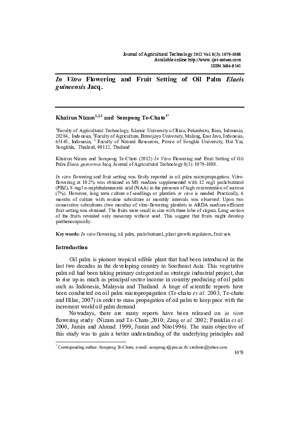 (PDF) In Vitro Flowering and Fruit Setting of Oil Palm Elaeis ...