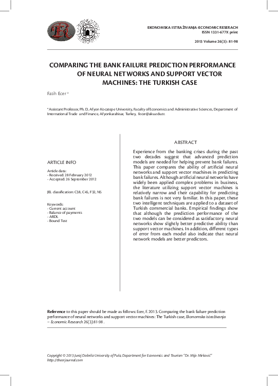 (PDF) Comparing the bank failure prediction performance of neural networks and support vector ...