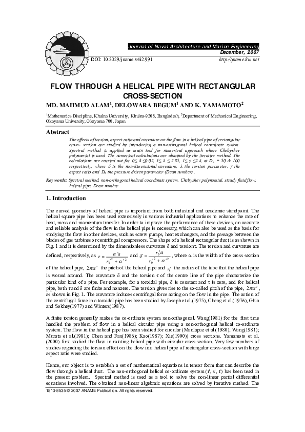 (PDF) FLOW THROUGH A HELICAL PIPE WITH RECTANGULAR CROSS-SECTION
