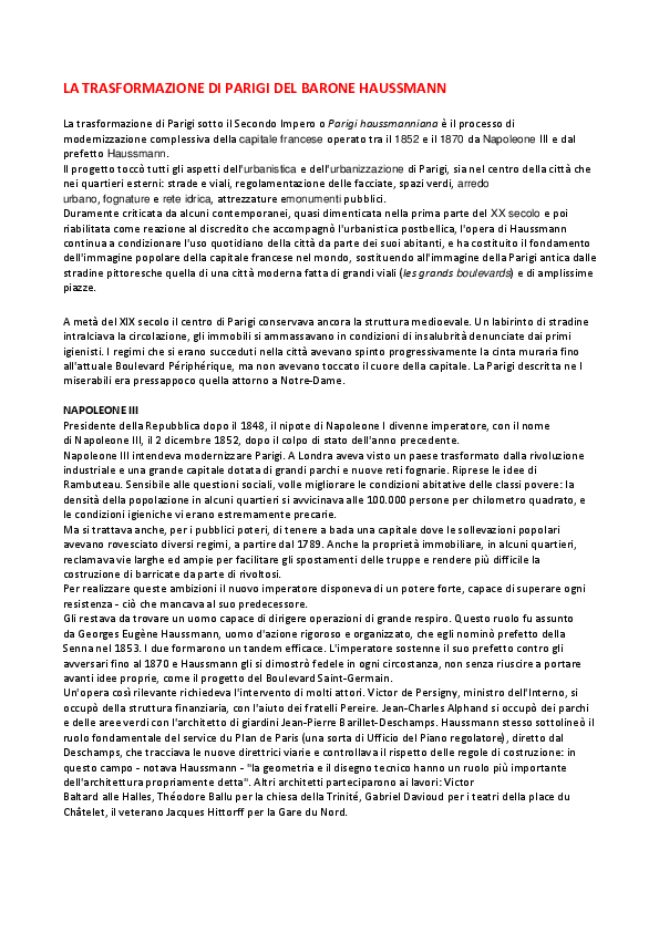(DOC) LA TRASFORMAZIONE DI PARIGI DEL BARONE HAUSSMANN