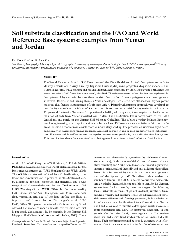 (PDF) Soil substrate classification and the FAO and World Reference ...