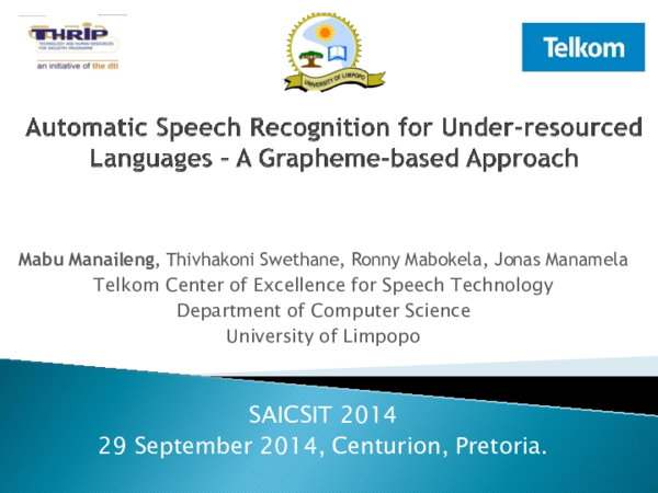 Ppt Automatic Speech Recognition For Under Resourced Languages A