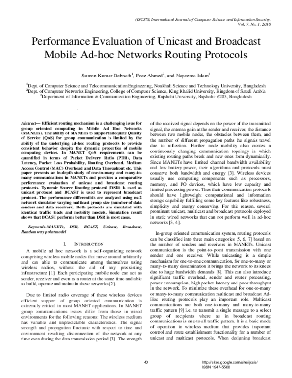 Pdf Performance Evaluation Of Unicast And Broadcast Mobile Ad Hoc Network Routing Protocols