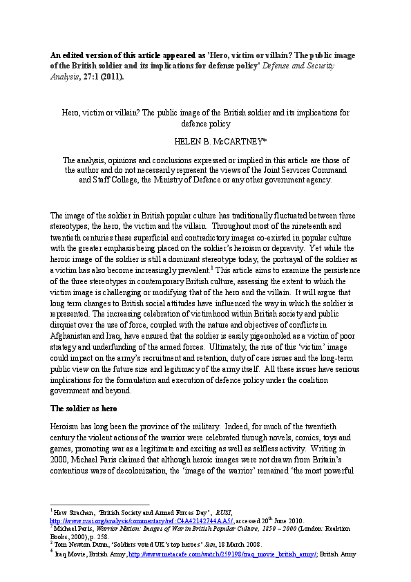 (PDF) Hero, Victim or Villain? The public image of the British Soldier ...