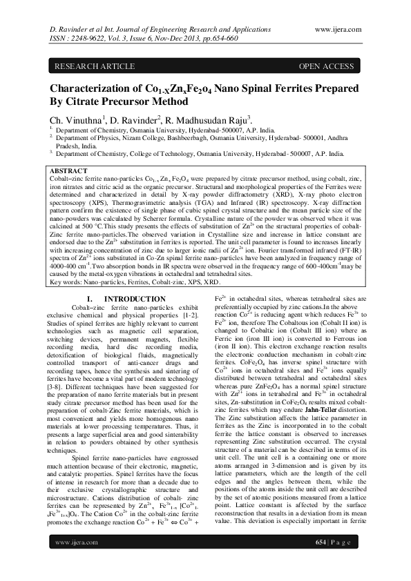 Characterization of Co 1-X Zn x Fe 2 o 4 Nano Spinal Ferrites Prepared ...